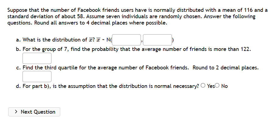 Solved Suppose that the number of Facebook friends users | Chegg.com