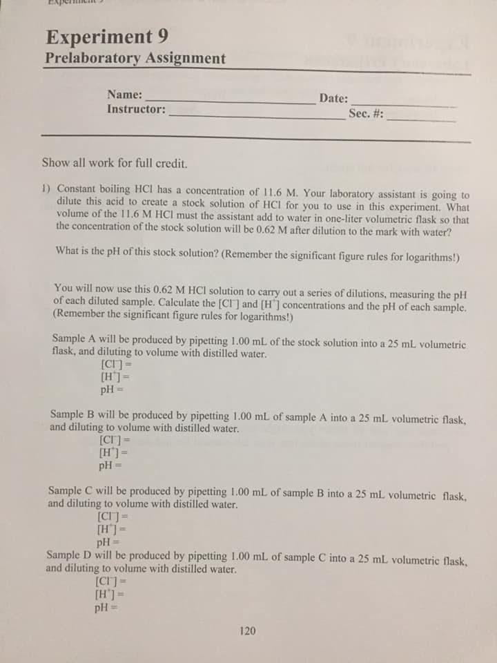 Experiment 9 Prelaboratory Assignment Name: | Chegg.com