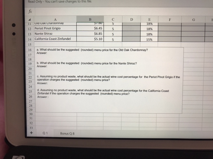File Insert Draw Formulas Data ReviewView Read Only - | Chegg.com