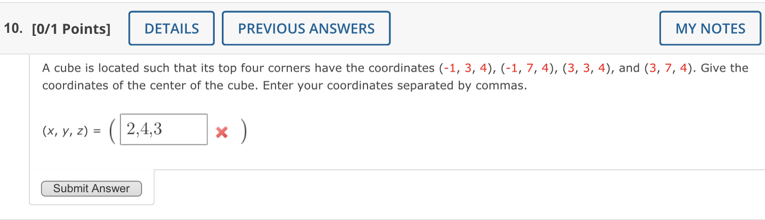 Solved 10. [0/1 Points] A cube is located such that its top | Chegg.com