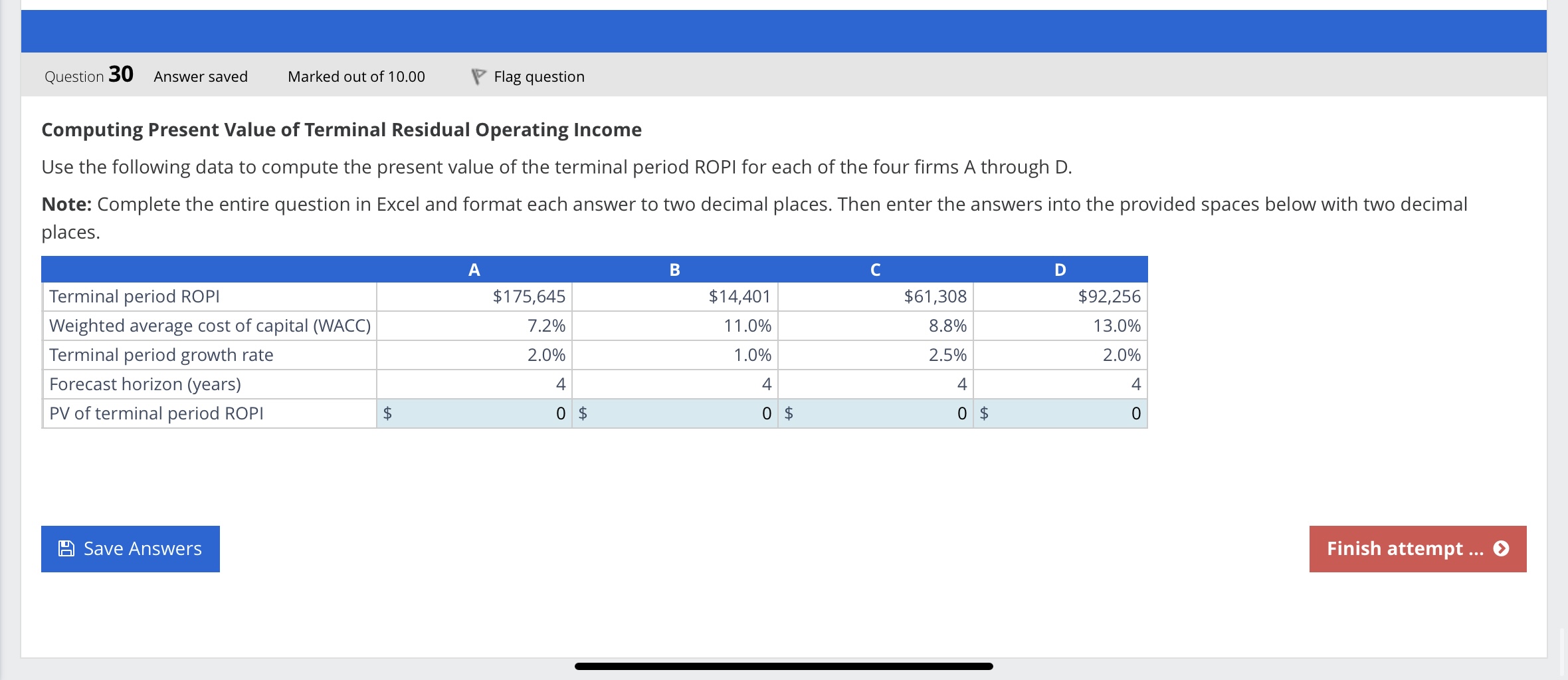Solved Computing Present Value of Terminal Residual | Chegg.com