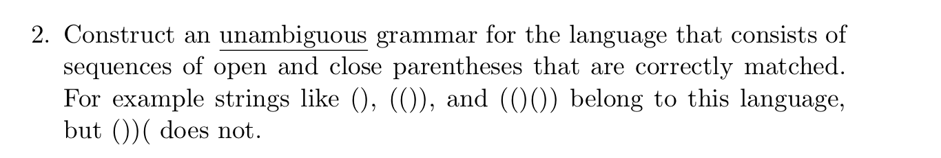 Solved 2. Construct an unambiguous grammar for the language | Chegg.com