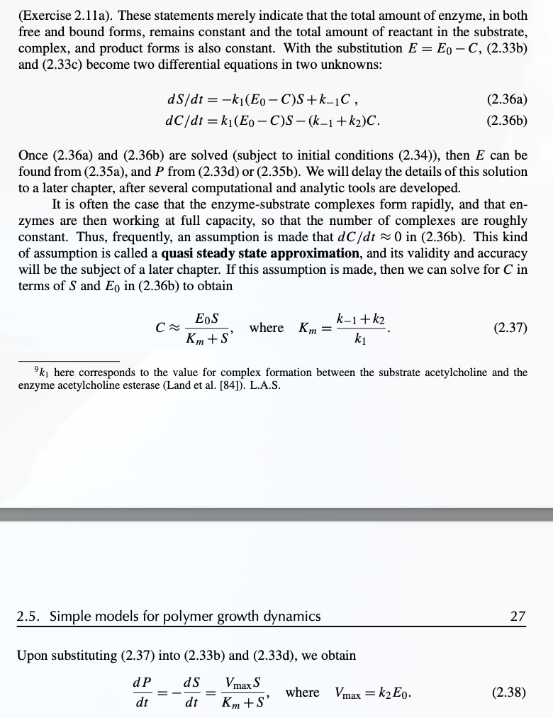 Solved 2.12. ﻿Verify that the quasi steady state assumption | Chegg.com