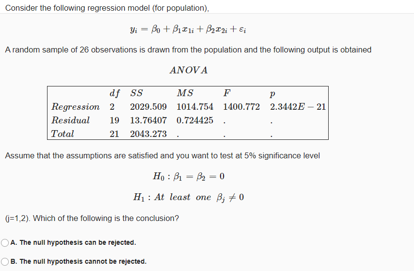 Solved Consider the following regression model (for | Chegg.com