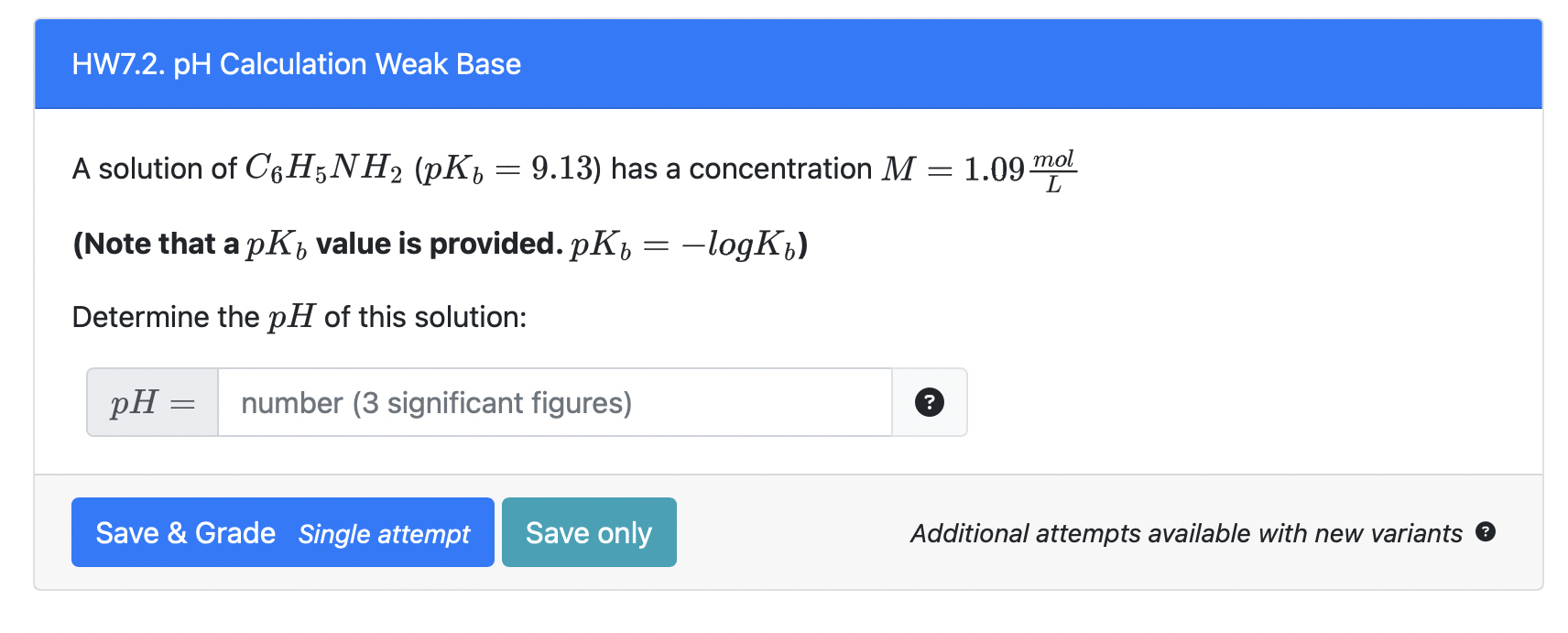 Solved A solution of C6H5N2(pKb=9.13) has a concentration | Chegg.com