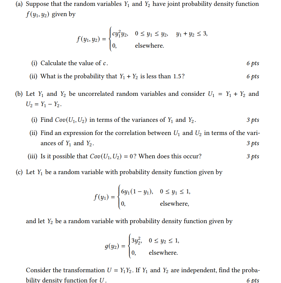 Solved (a) Suppose that the random variables Y1 and Y2 have | Chegg.com