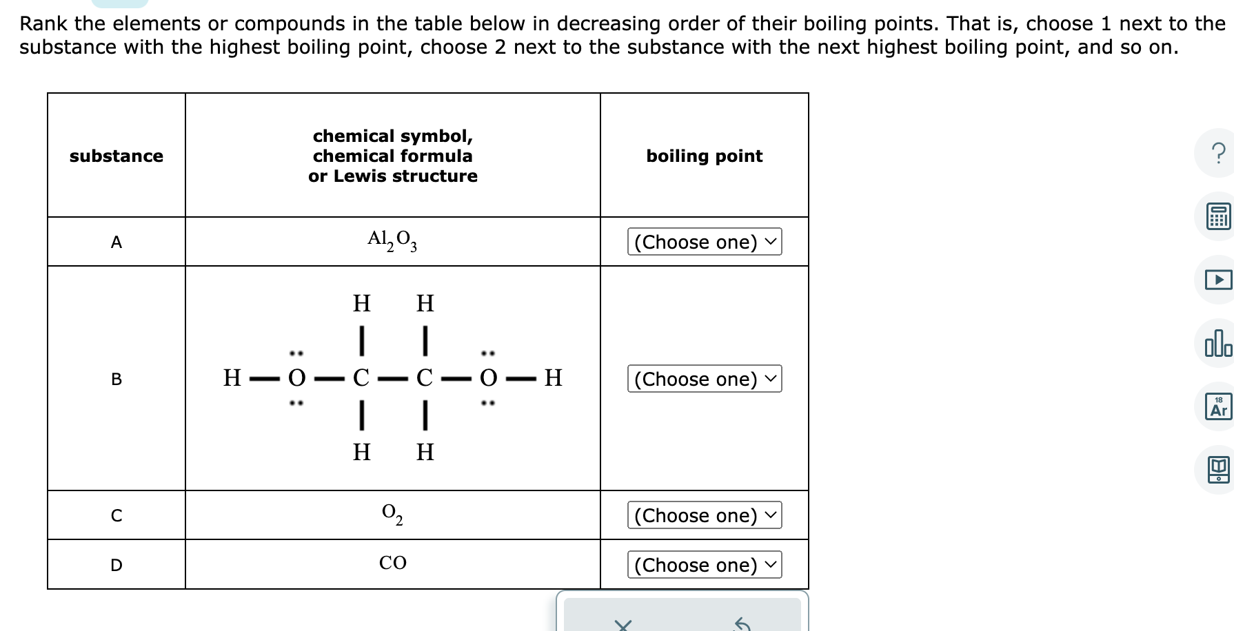 Solved Rank the elements or compounds in the table below in | Chegg.com