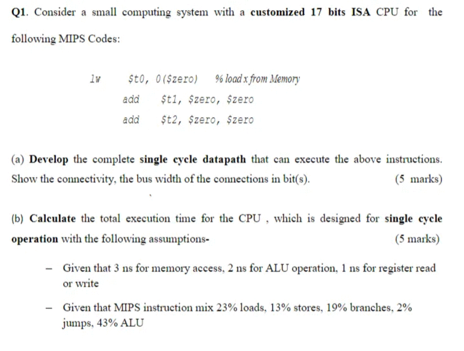 Solved Q1. Consider a small computing system with a | Chegg.com