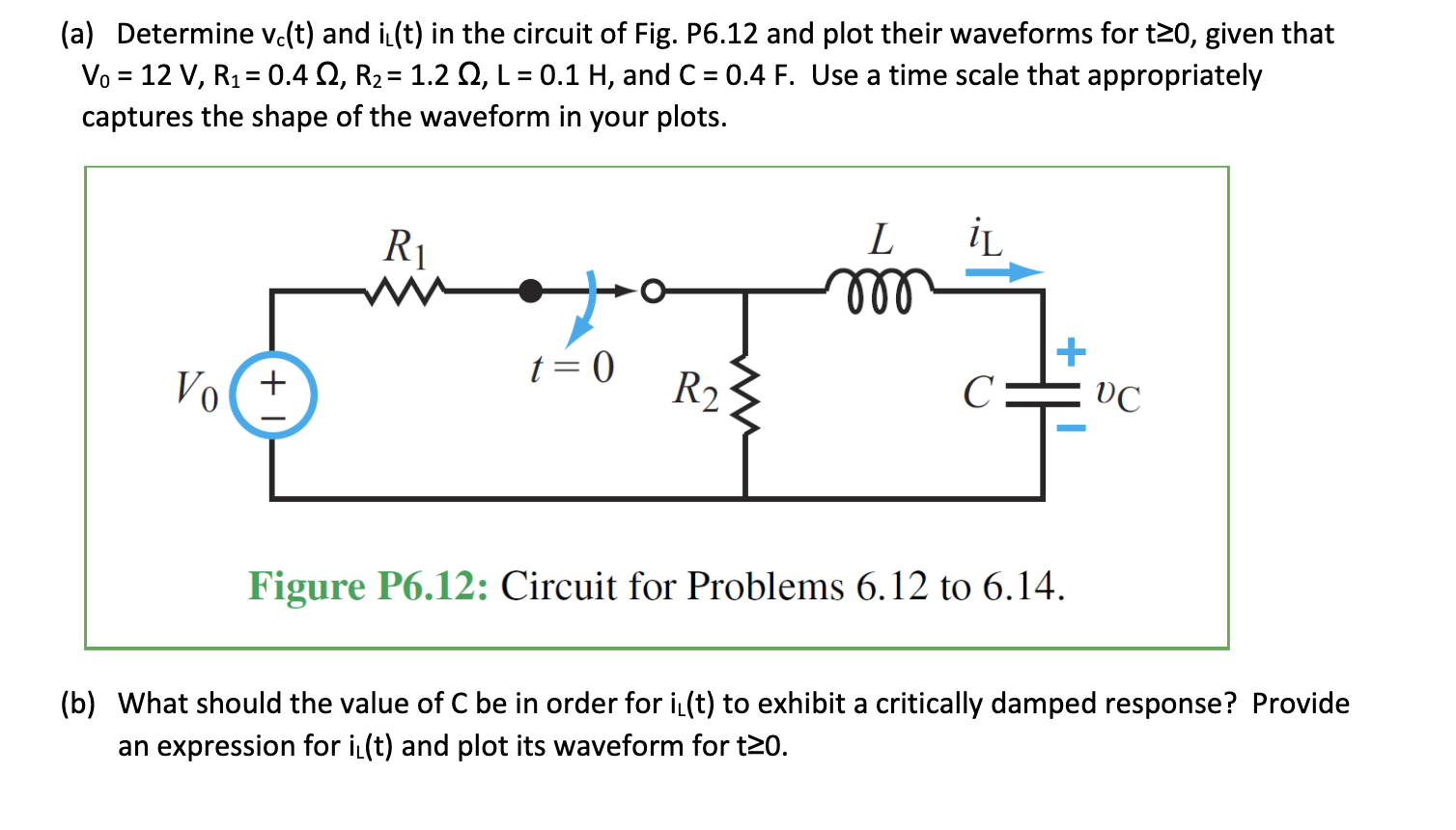 Solved (a) Determine vc(t) and i(t) in the circuit of Fig. | Chegg.com