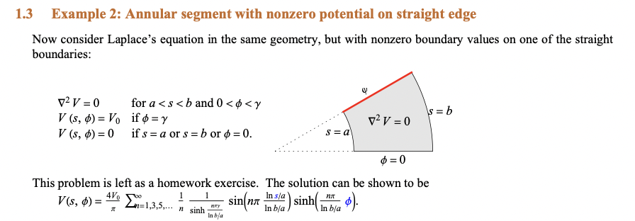 1.3 Example 2: Annular segment with nonzero potential | Chegg.com