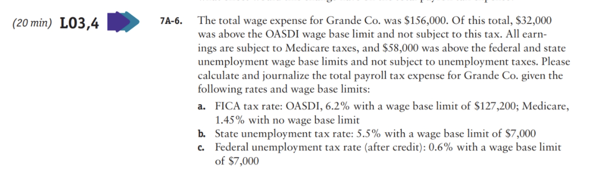 Solved (20 min) L03,4 7A-6. The total wage expense for | Chegg.com