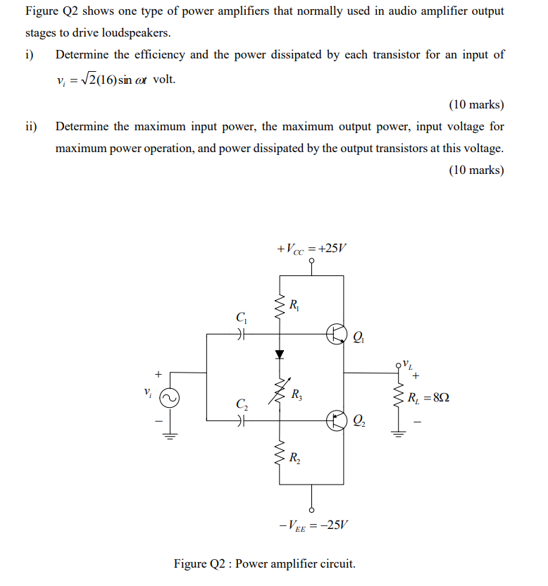 Figure Q2 shows one type of power amplifiers that | Chegg.com