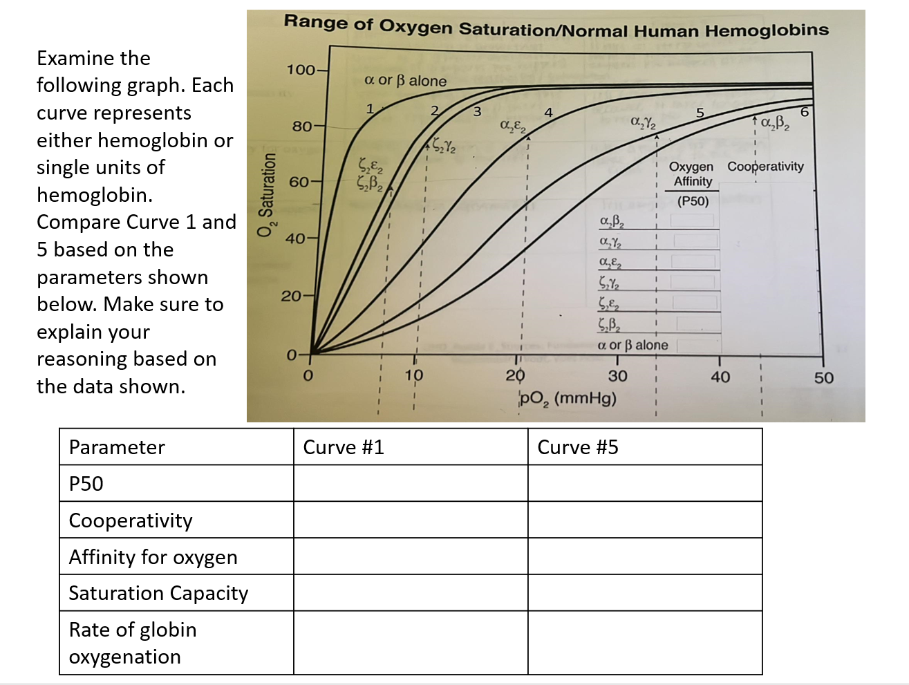 Solved Range of Oxygen Saturation/Normal Human Hemoglobins | Chegg.com