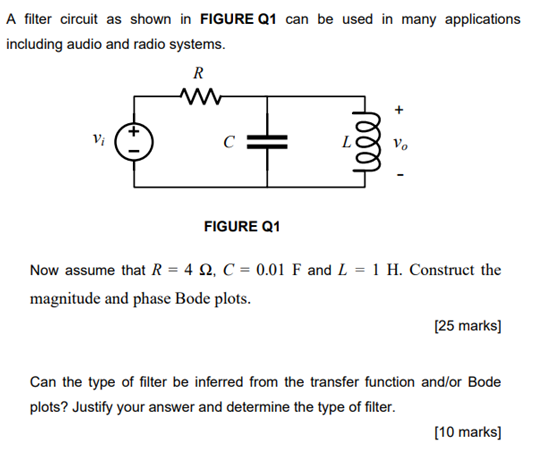 Solved A filter circuit as shown in FIGURE Q1 can be used in | Chegg.com