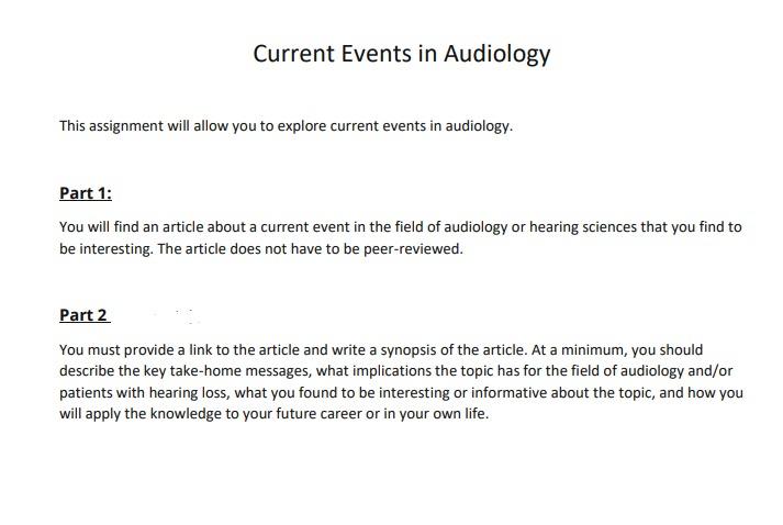 Current Events in Audiology This assignment will | Chegg.com