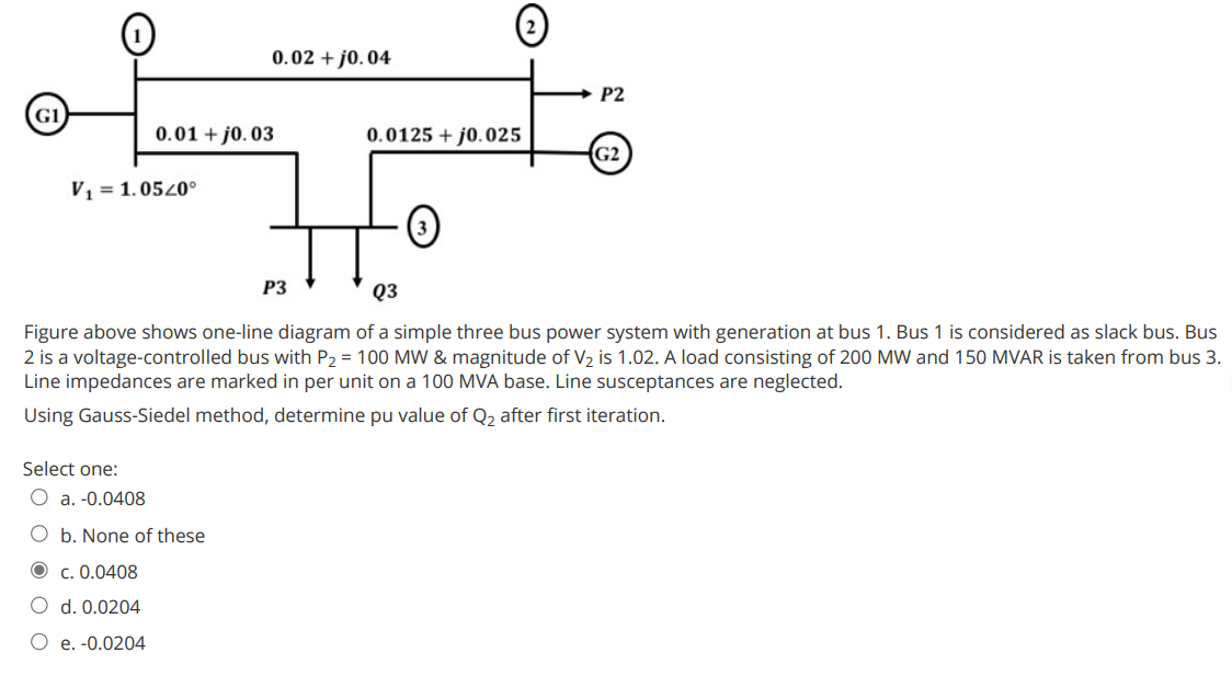 Solved G1 0.01+j0.03 0.02 +0.04 Q 0.0125 + j0.025 P2 G2 V₁ = | Chegg.com