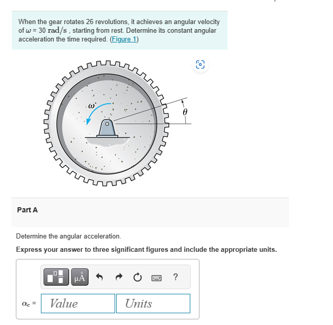 Solved When the gear rotates 26 revolutions, it achieves an | Chegg.com