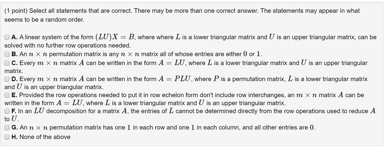 Solved (1 point) Select all statements that are correct. | Chegg.com
