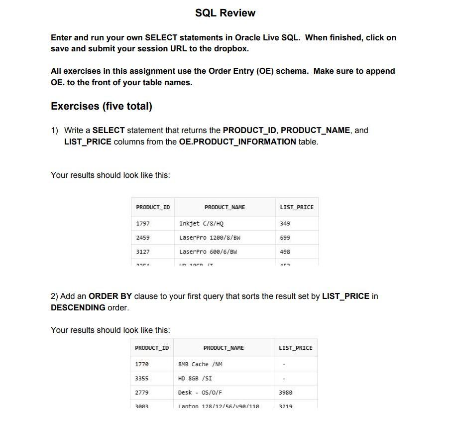 Solved SQL Review Enter and run your own SELECT statements | Chegg.com
