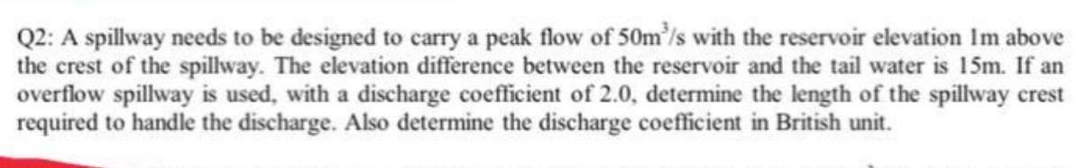 Solved Q2: A spillway needs to be designed to carry a peak | Chegg.com