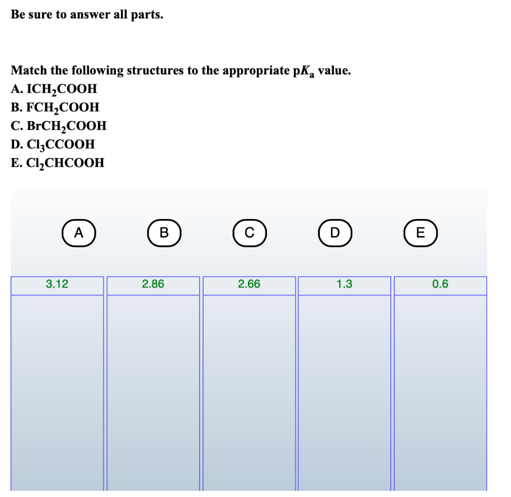 Solved Be sure to answer all parts. Match the following | Chegg.com