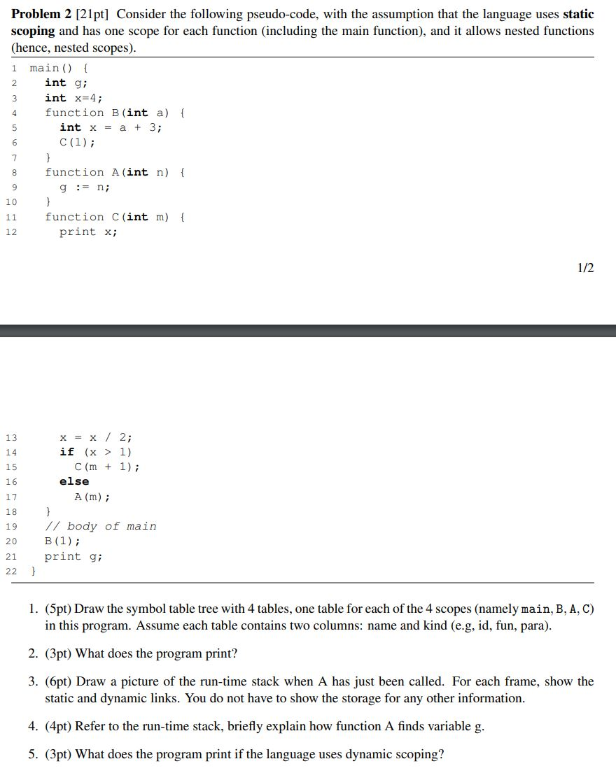 2 3 4 Problem 2 [21pt] Consider the following | Chegg.com