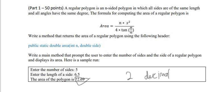 Solved (Part 1 - 50 points) A regular polygon is an n-sided | Chegg.com