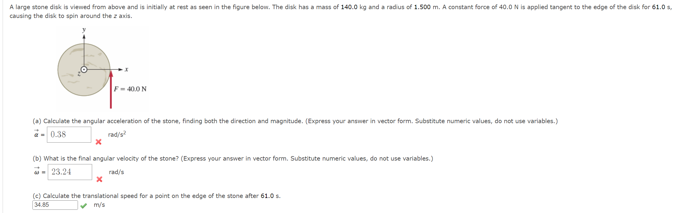 Solved causing the disk to spin around the z axis. α=rad2/s2 | Chegg.com