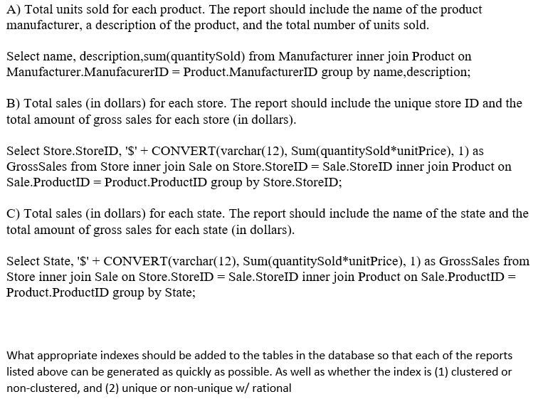 A) Total units sold for each product. The report | Chegg.com