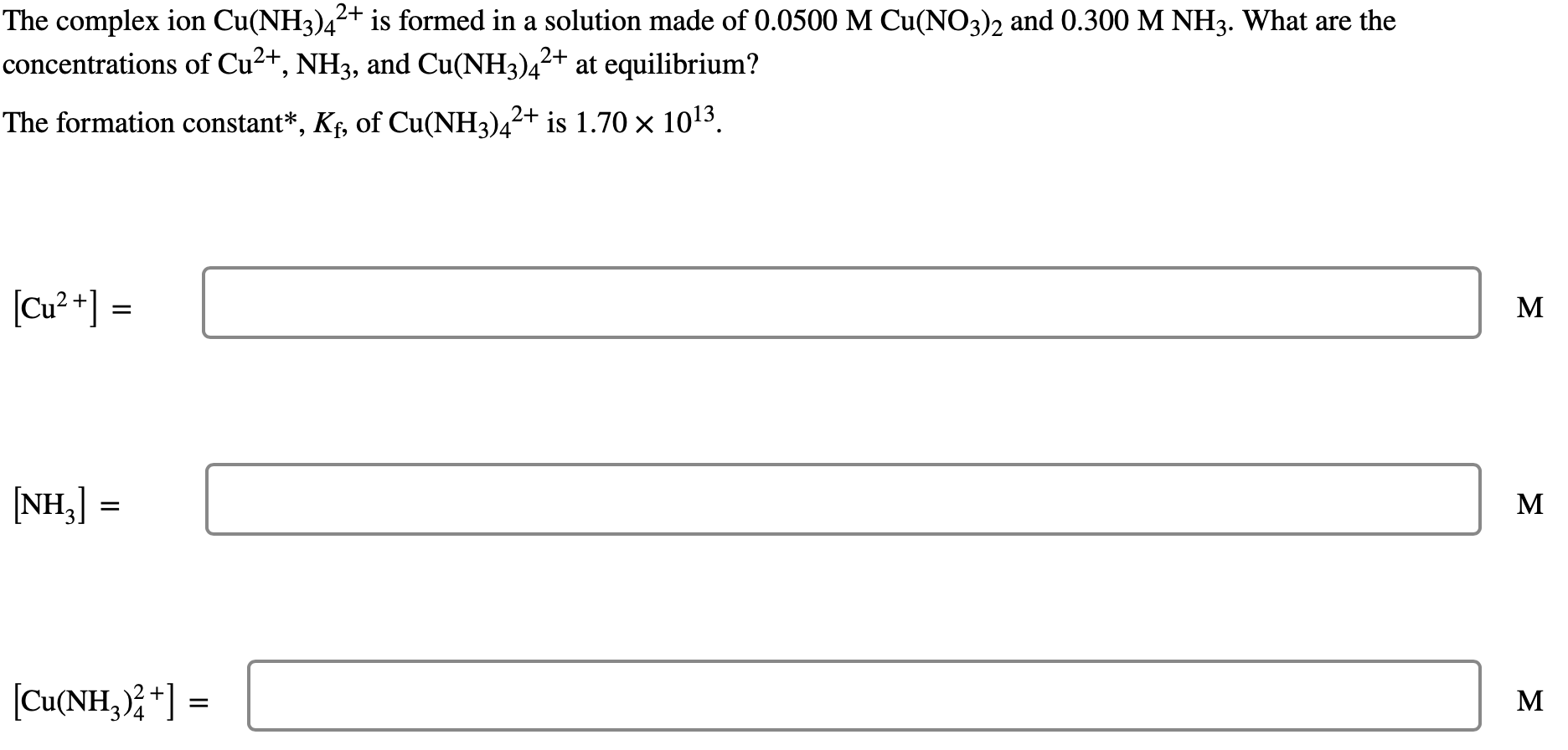 Solved The complex ion Cu(NH3)42+ is formed in a solution | Chegg.com