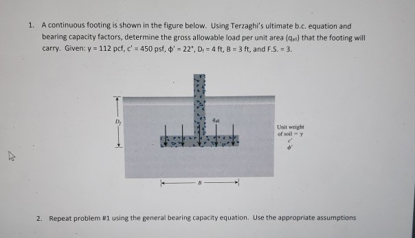 Solved 1. A continuous footing is shown in the figure below. | Chegg.com