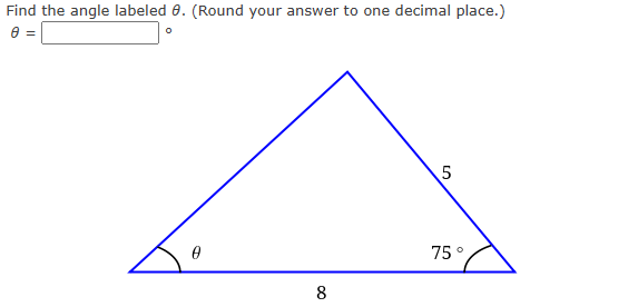Solved Find the angle labeled θ. (Round your answer to one | Chegg.com