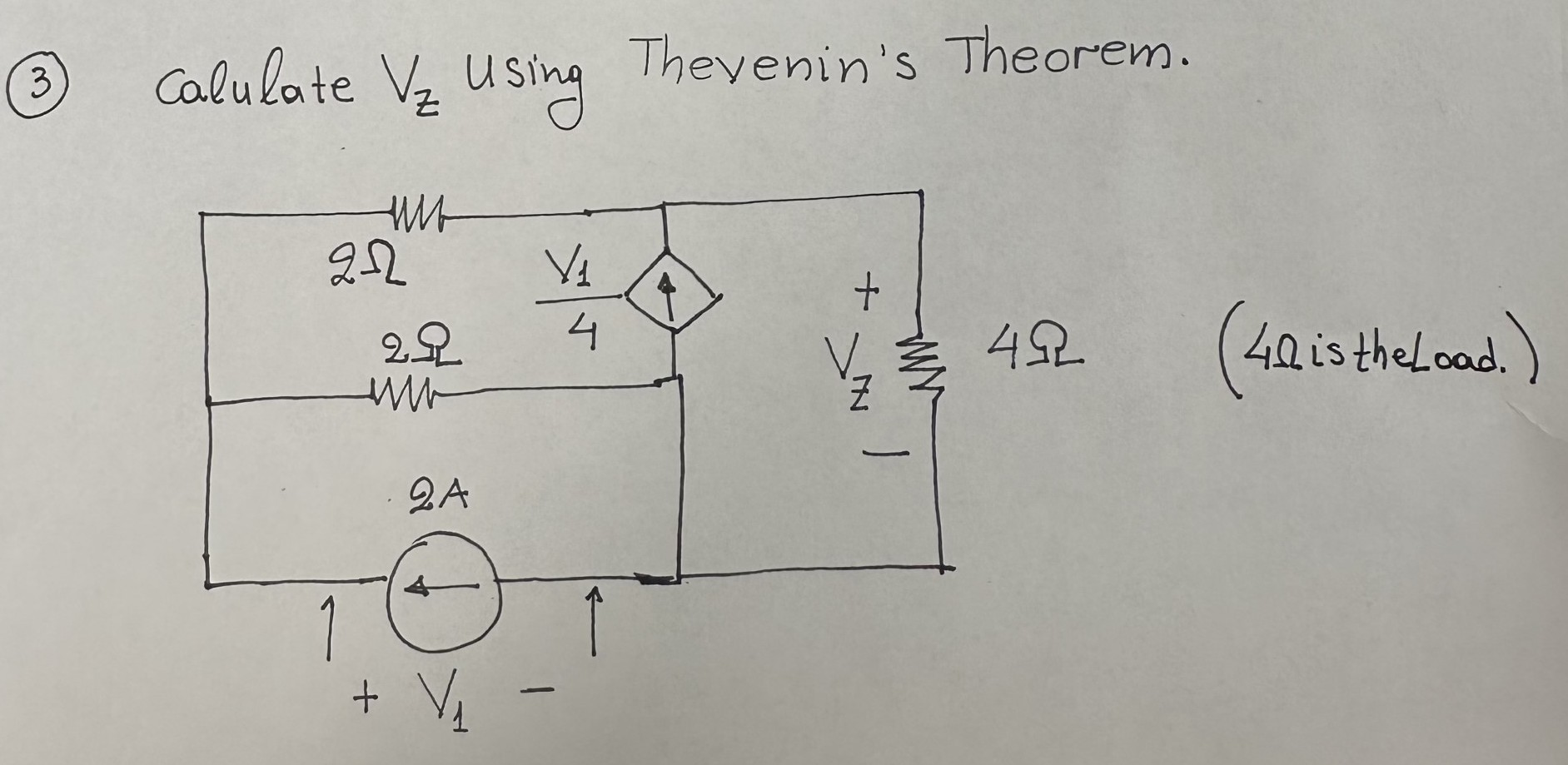 Solved (3) Calulate Vz Using Thevenin's Theorem. ( 4Ω is | Chegg.com
