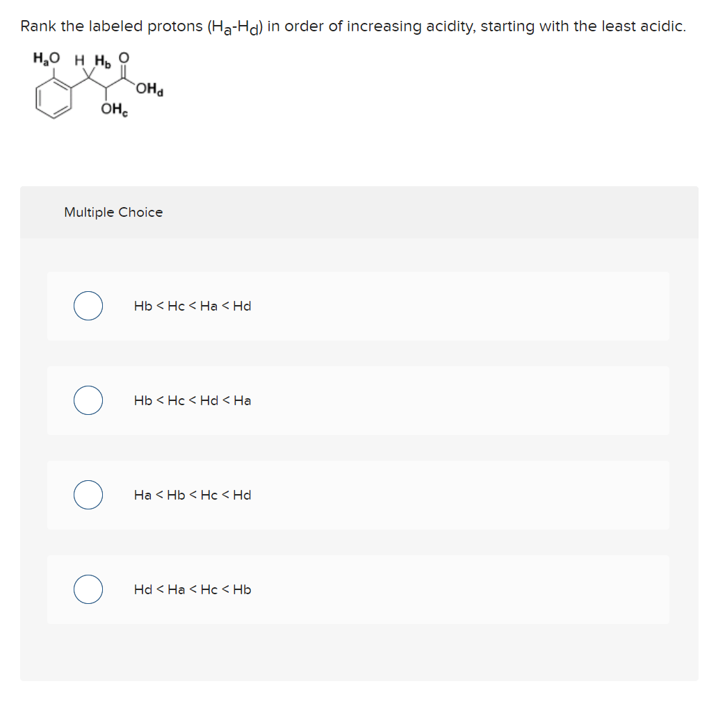 Solved Rank the labeled protons (Ha-Hd) in order of | Chegg.com