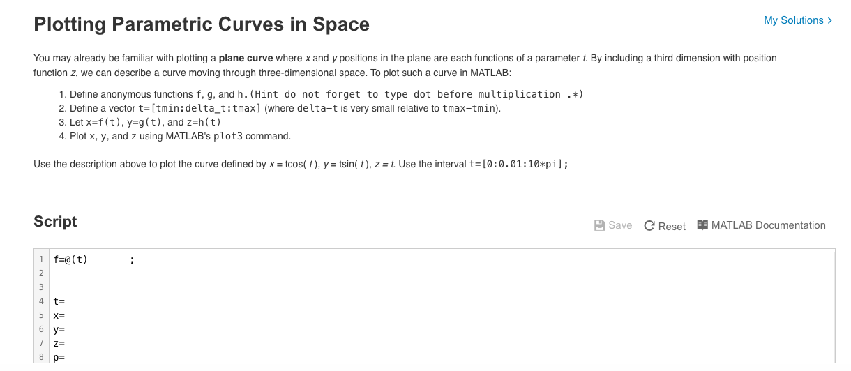 Solved Plotting Parametric Curves in Space My Solutions > | Chegg.com