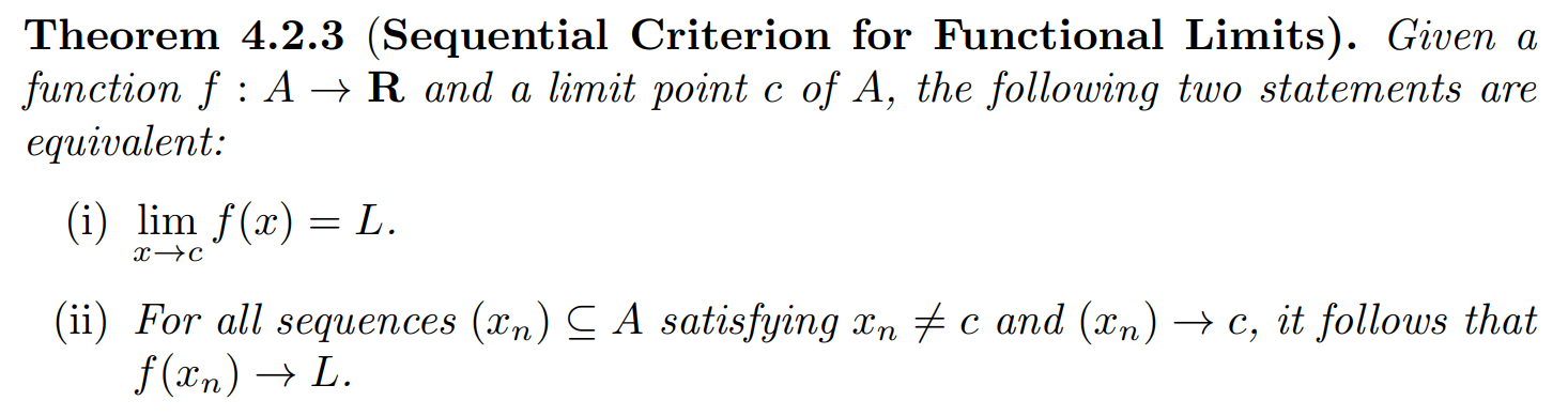 Solved Theorem 4.2.3 (Sequential Criterion for Functional | Chegg.com
