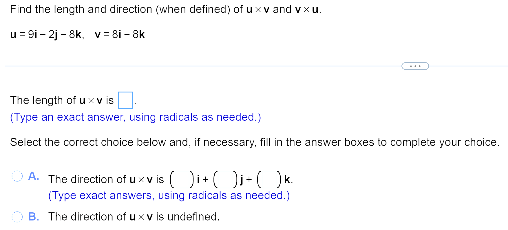 Solved Find the length and direction (when defined) of u×v | Chegg.com