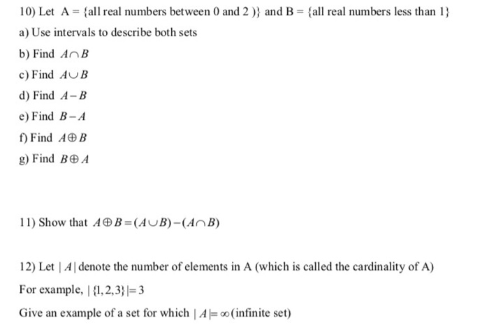 Solved Let A = {all real numbers between 0 and 2)} and B = | Chegg.com