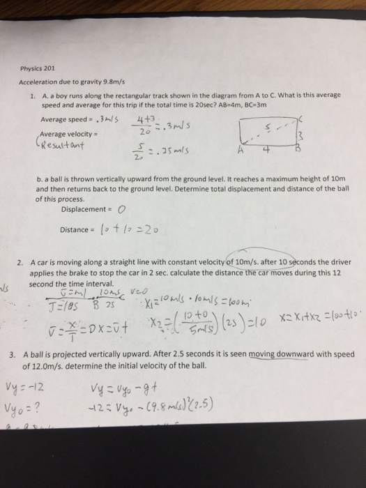 Solved Physics 201 Acceleration due to gravity 9.8m/s 1. A. | Chegg.com