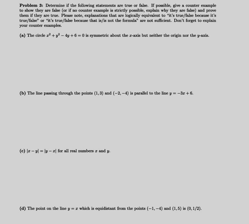 Solved Problem 3: Determine if the following statements are | Chegg.com