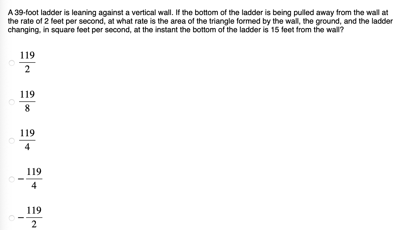 Solved A 39-foot ladder is leaning against a vertical wall. | Chegg.com