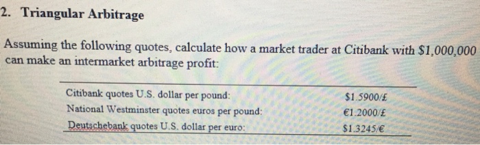 Solved 2. Triangular Arbitrage Assuming the following | Chegg.com