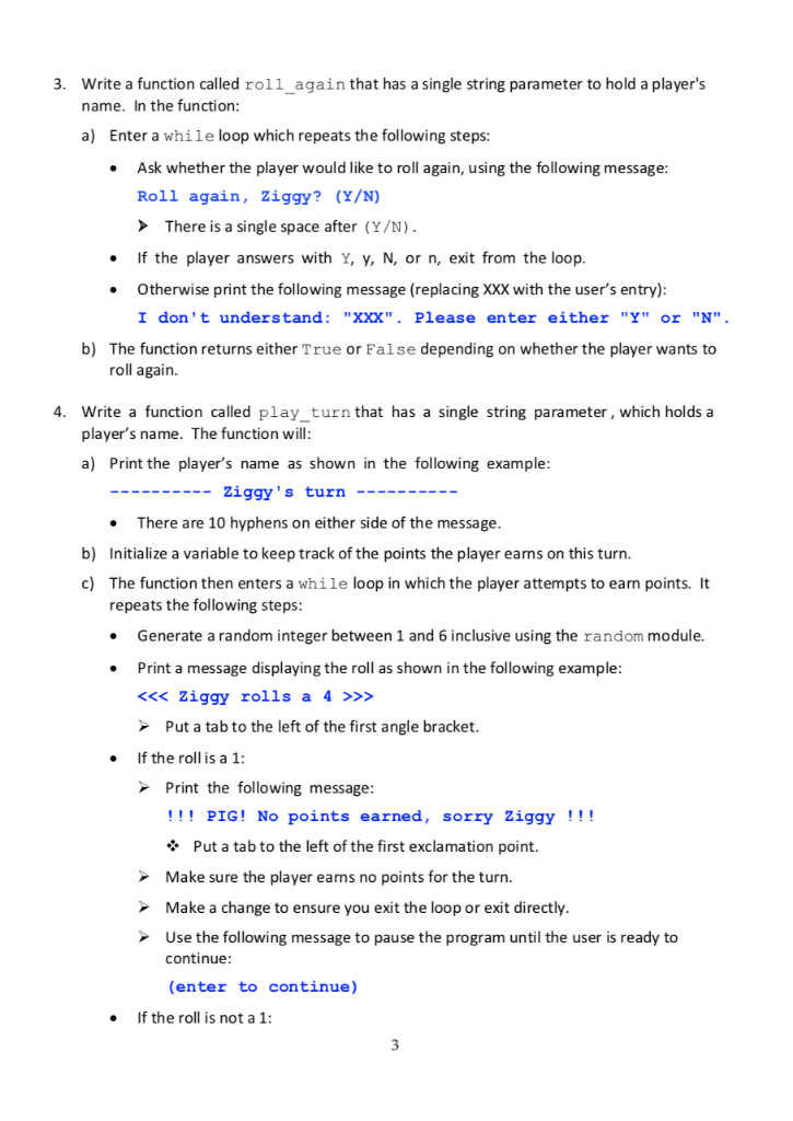Solved Dic e Game: Pig (100 points) For this program you | Chegg.com