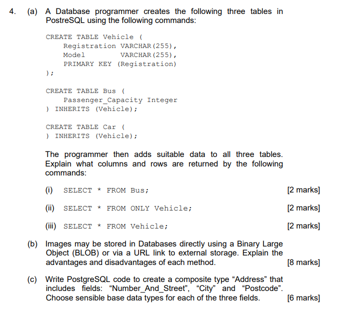 Solved 4. (a) A Database programmer creates the following | Chegg.com