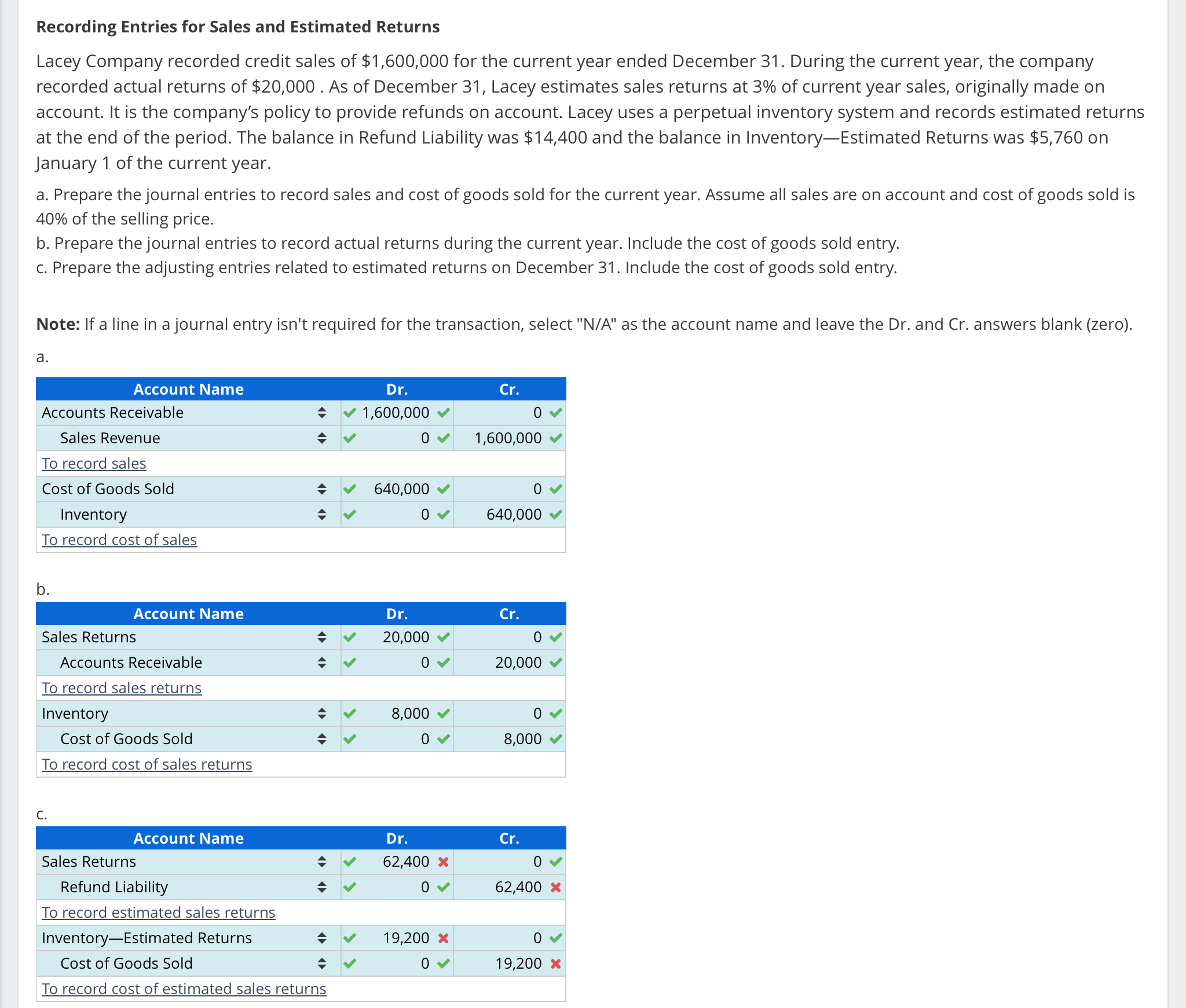 Solved Recording Entries for Sales and Estimated Returns | Chegg.com