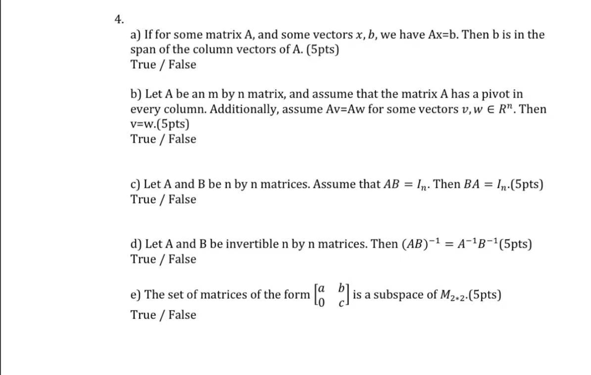 Solved 4. a) If for some matrix A, and some vectors x,b, we | Chegg.com