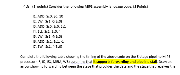 Solved 4.8 (8 points) Consider the following MIPS assembly | Chegg.com