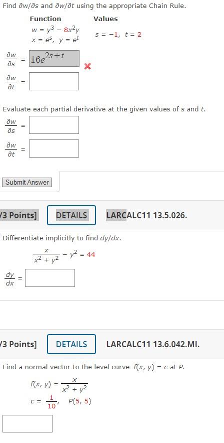 Solved Find Ow/ds and Ow/dt using the appropriate Chain | Chegg.com