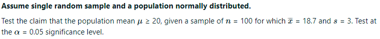 Solved Assume single random sample and a population normally | Chegg.com