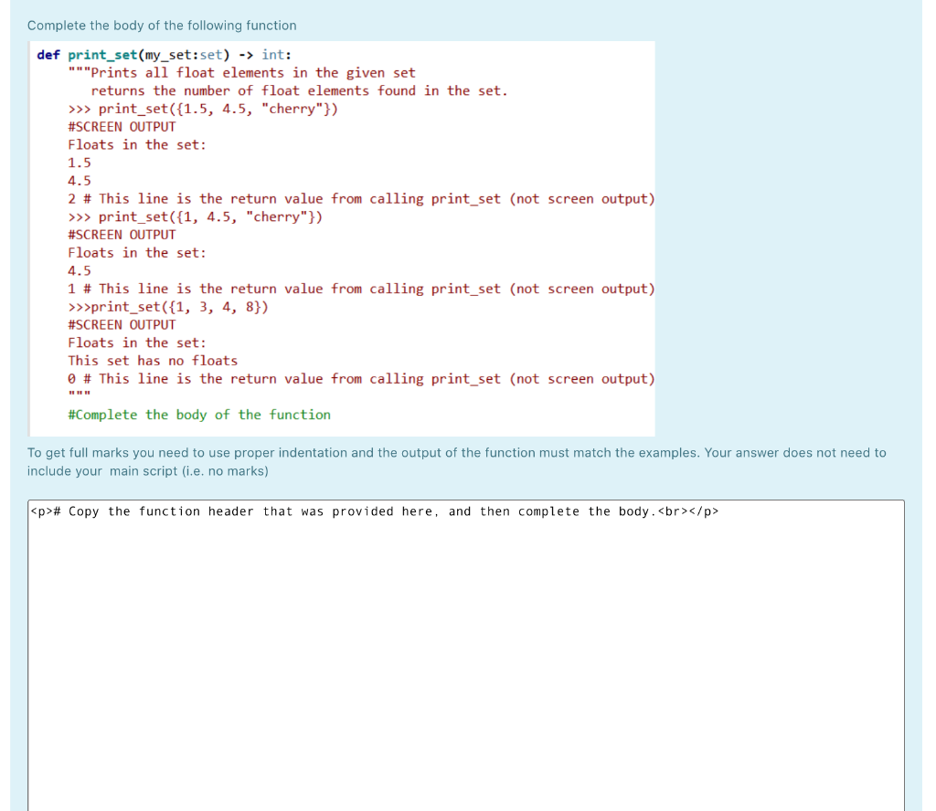 Solved Complete the body of the following function def | Chegg.com